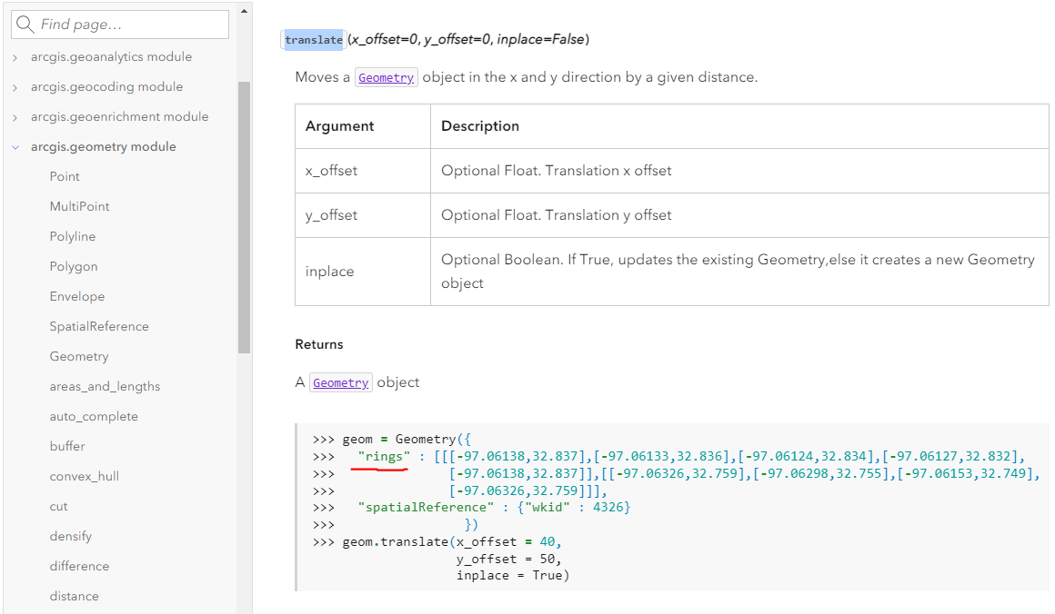 arcgis.geometry module translate() method returns ... - Esri Community