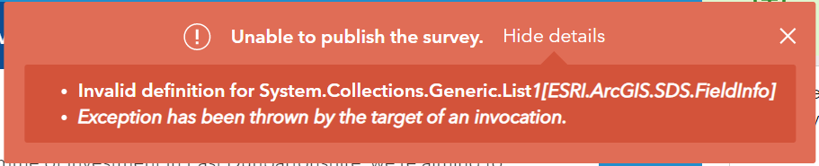 Unable to Publish Survey Error - Esri Community