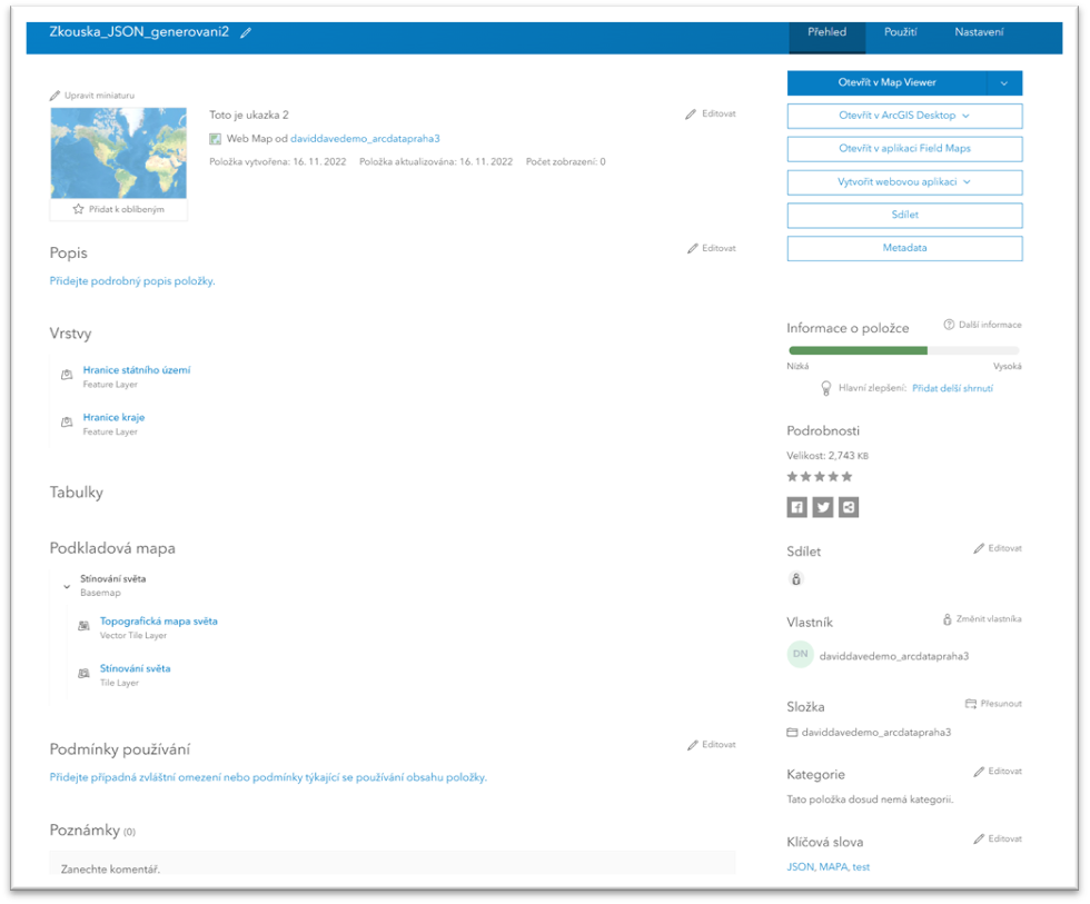 Tvorba webové mapy ze souboru JSON pomocí ArcGIS A... - Esri Community