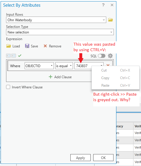 Select By Attributes: Allow pasting from right-cli... - Esri Community
