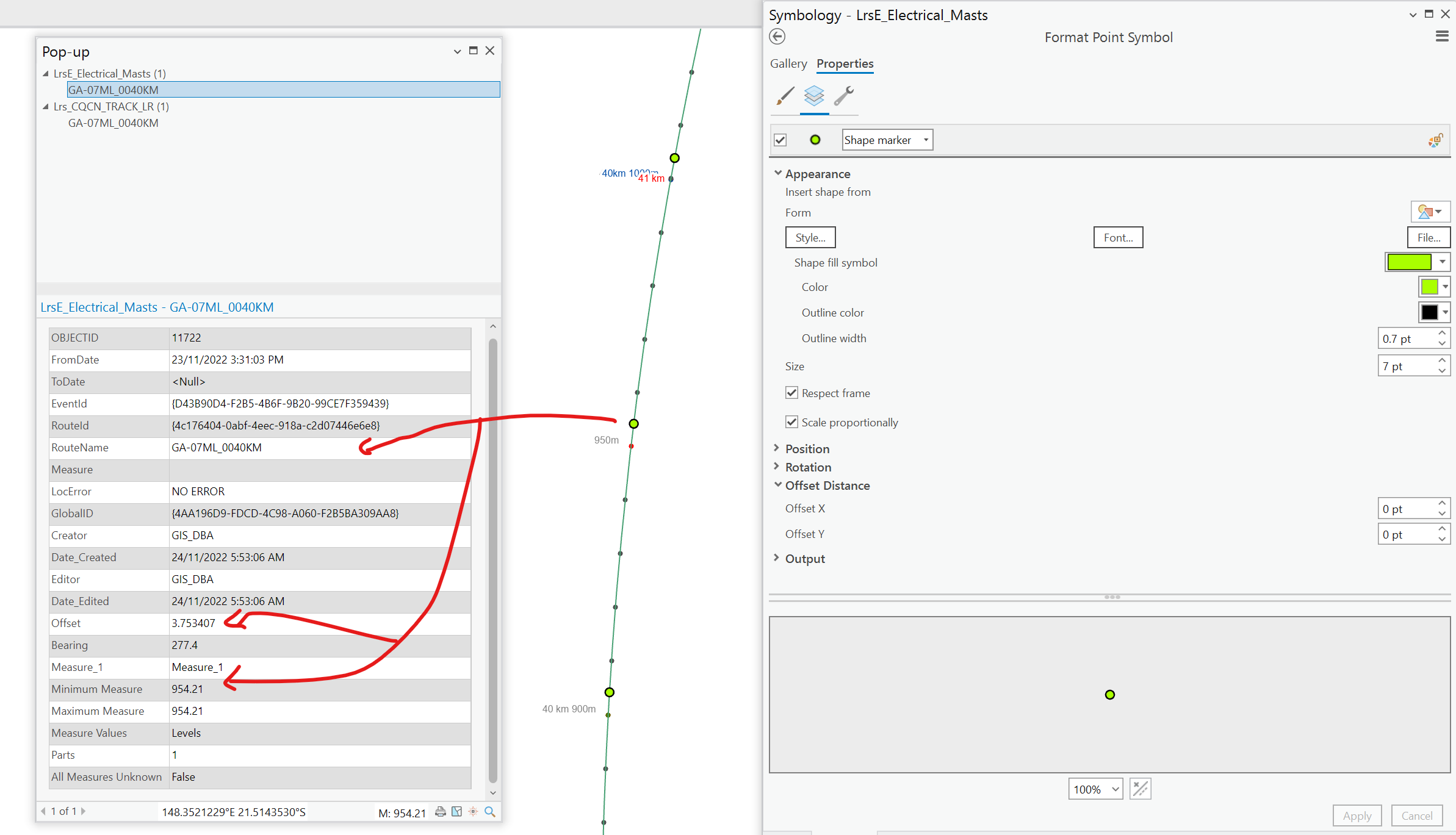 Offsetting point events from LRS routes - Esri Community
