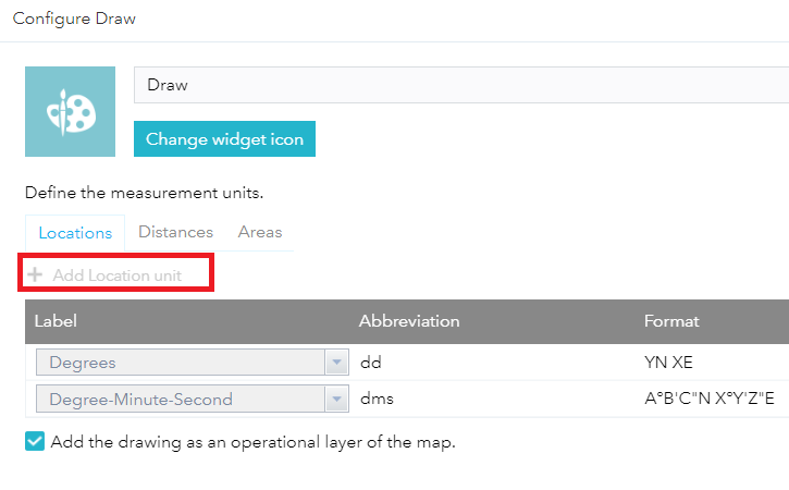 Draw widget change default units - Esri Community