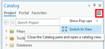 Switch back from Catalog View to Catalog Pane - Esri Community