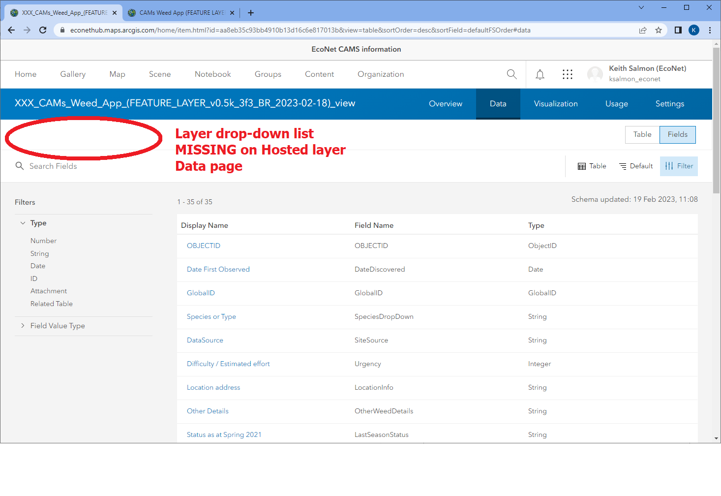 After creating a new view of the Weed Location Fea... - Esri Community
