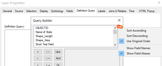 ArcGIS Aliases used in Query builder - Esri Community