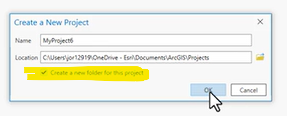 Allow the "Create new folder for this project" box... - Esri Community
