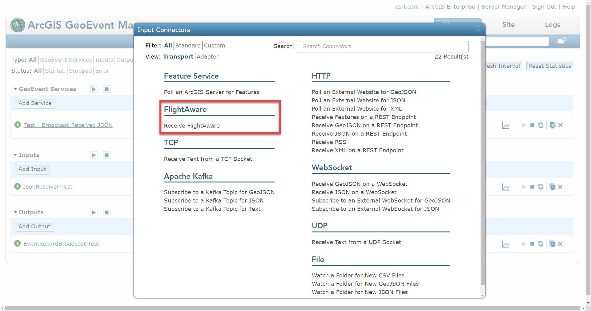 New GeoEvent Gallery Add-on Manager in ArcGIS GeoE... - Esri Community