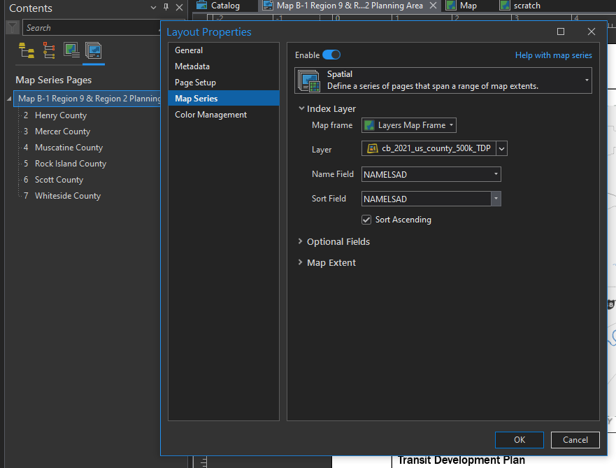 Map series - remember 'Name' and 'Sort' fields whe... - Esri Community