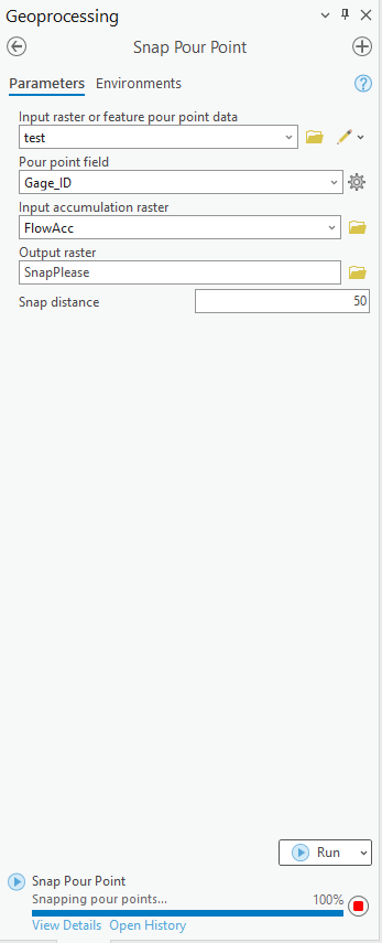 Snap Pour Point Tool stuck at 100 - Esri Community