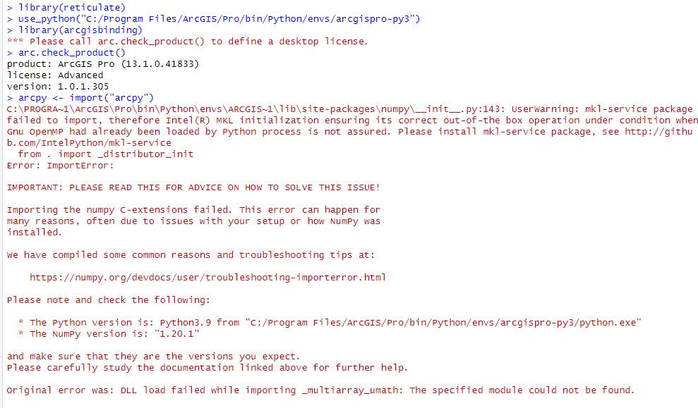 Solved: Problem with mkl-service / NumPy installation - Esri Community