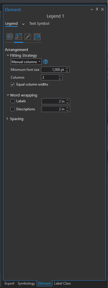 Legend element pane - keep Spacing expanded - Esri Community