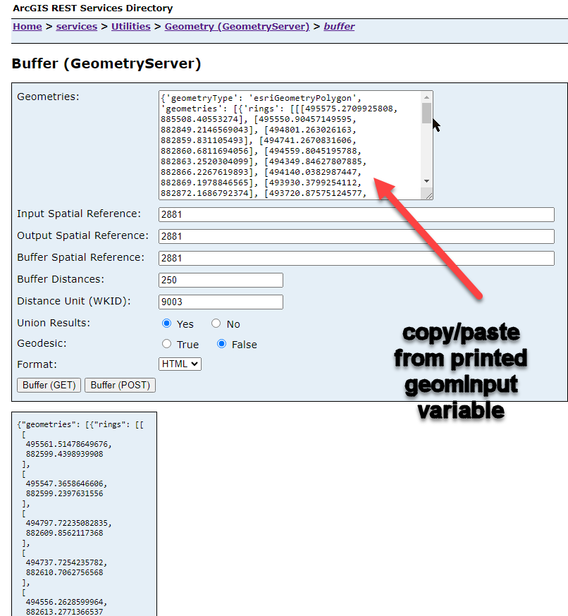 Solved: GeometryServer/buffer request error 400 extendedCo... - Esri Community