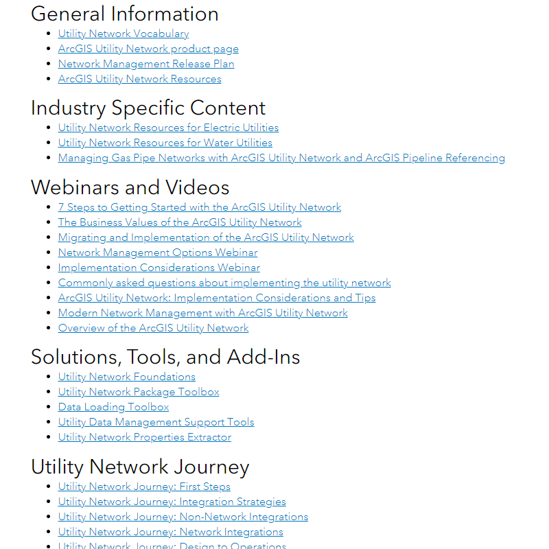 Helpful Utility Network Links - Esri Community