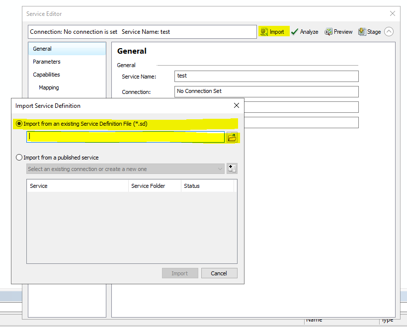 Be able to Import Service Definition (.sd) file in... - Esri Community