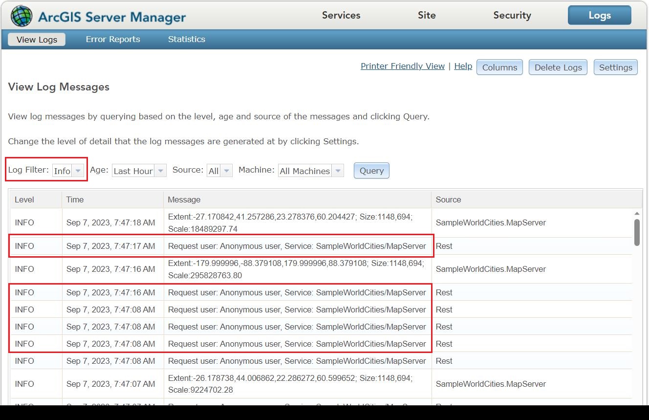 What is the minimum Log Level to record user reque... - Esri Community