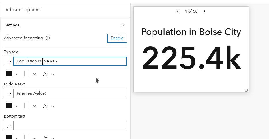 Solved: Display text + field name on indicator top text li... - Esri Community