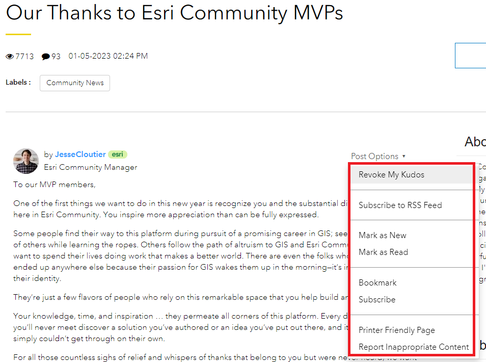 Mute button in all community posts - Esri Community