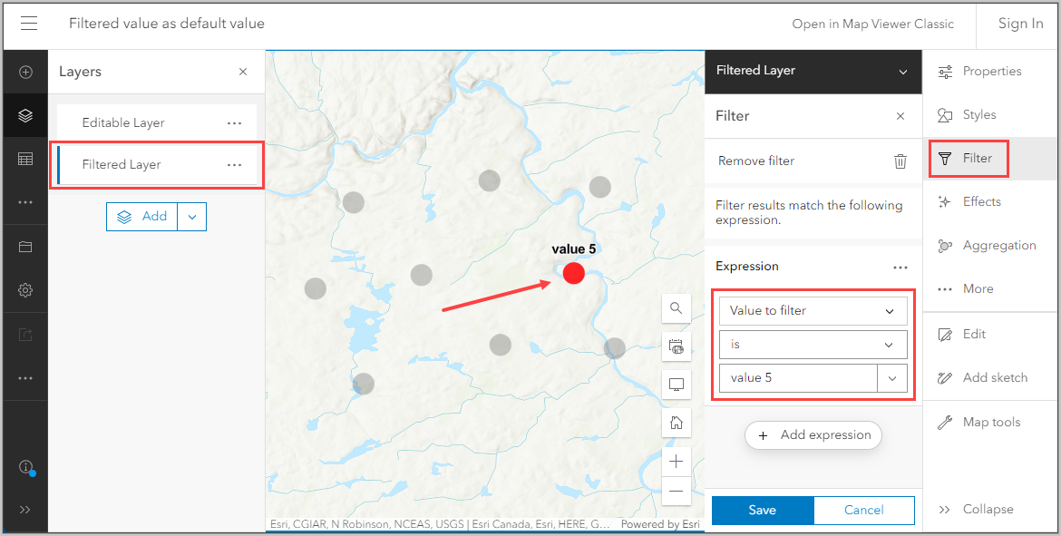 Use the filtered value as a default field value - Esri Community