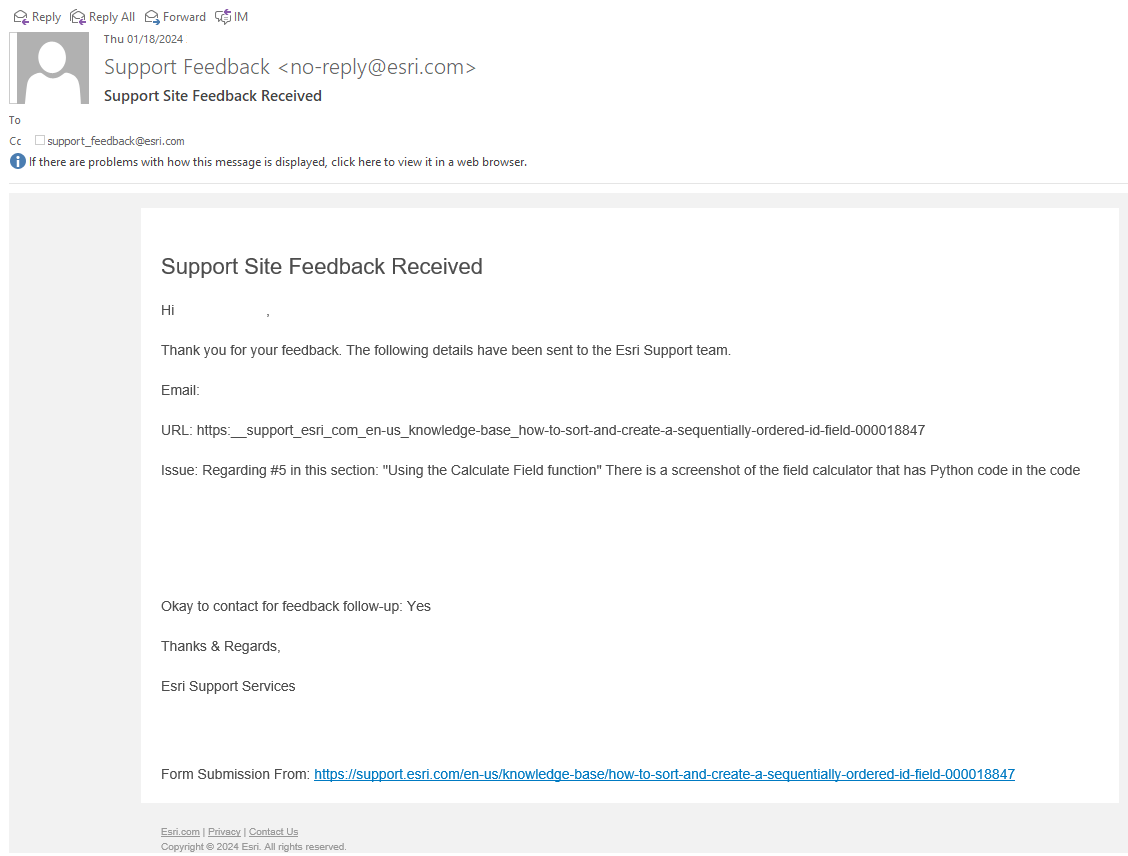 Documentation feedback form — "Send me a copy" and... - Esri Community