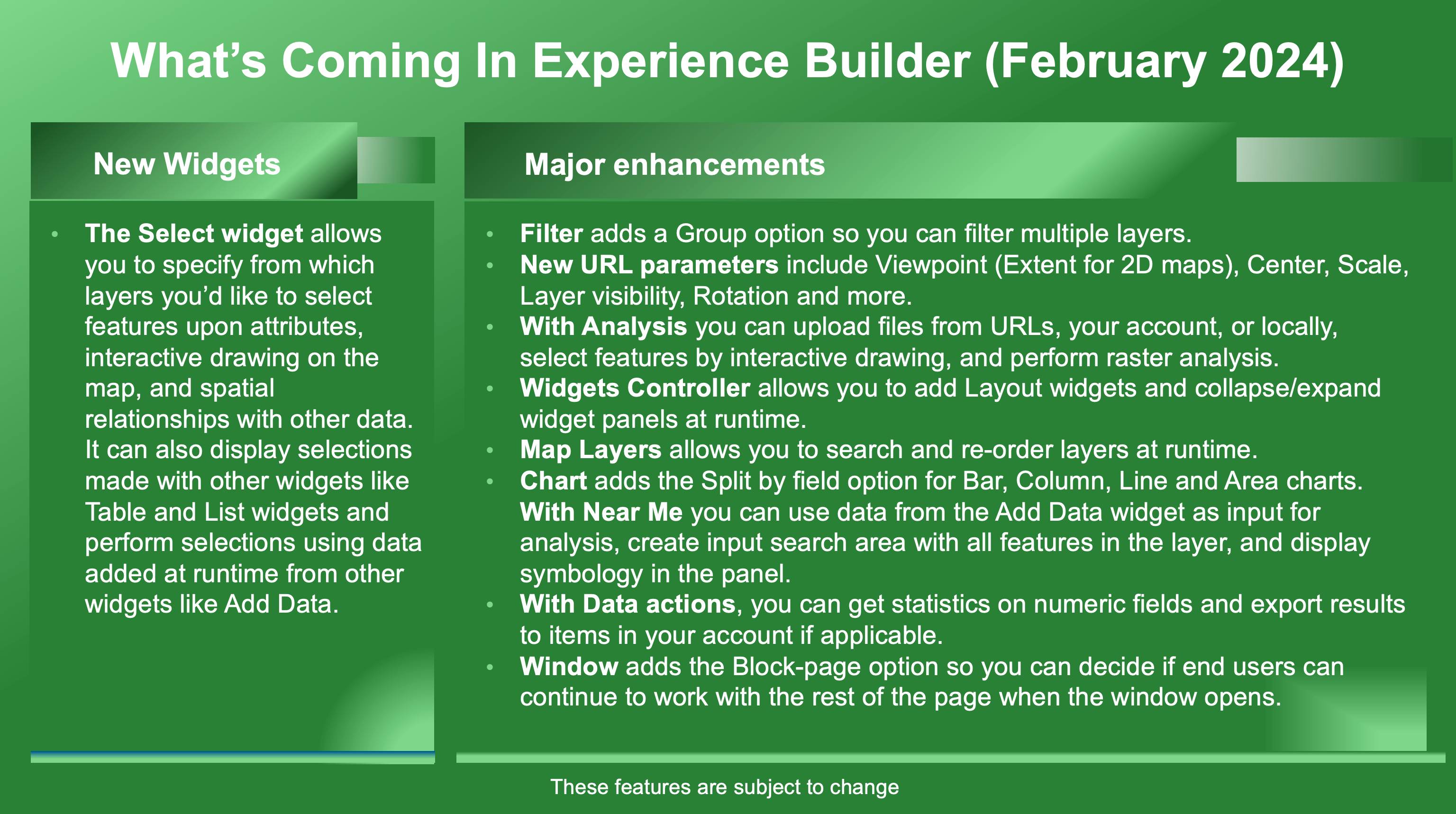 What's Coming in Experience Builder in ArcGIS Online February 2024