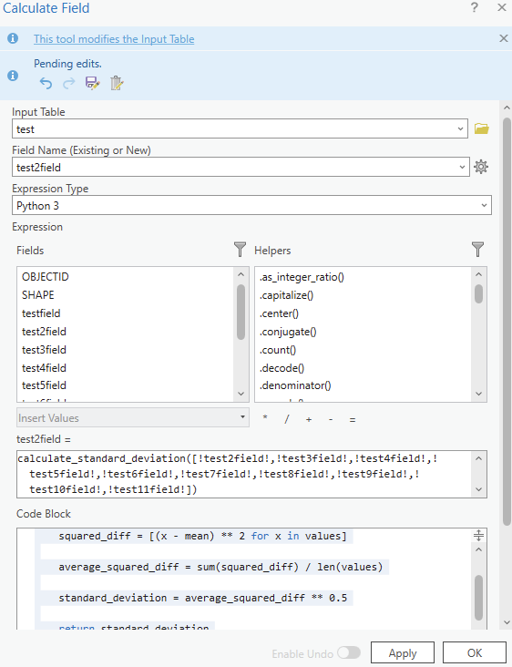 Calculating Standard Deviation of values in a tabl... - Esri Community