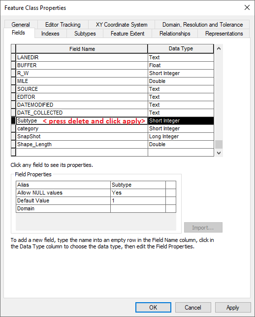 Solved: Deleting a field where subtype was removed - Esri Community