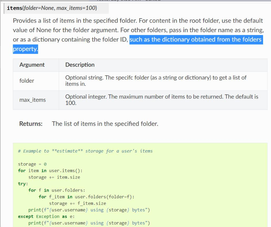 User.items() method - Esri Community