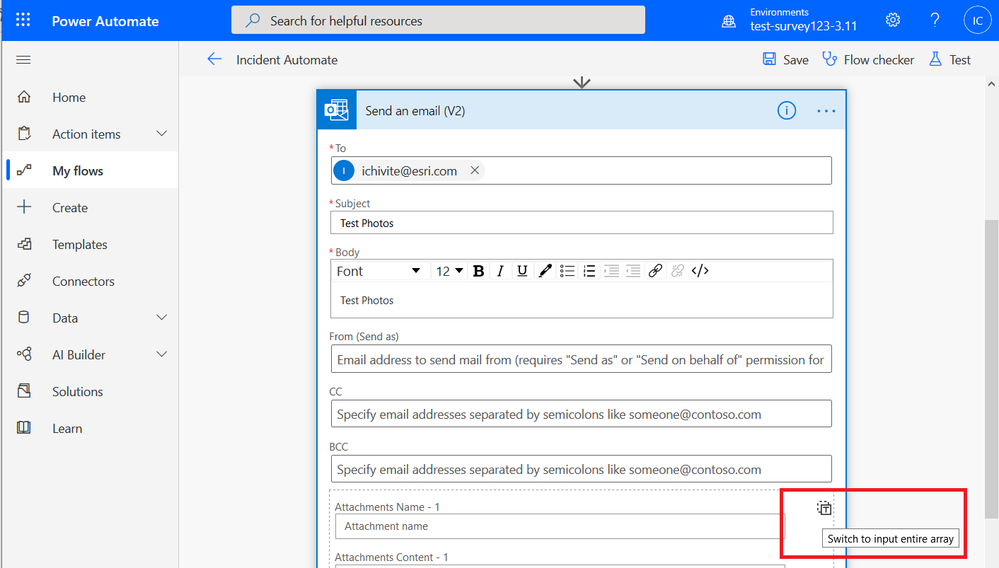 Survey123 attachmenrs in Microsoft Power Automate