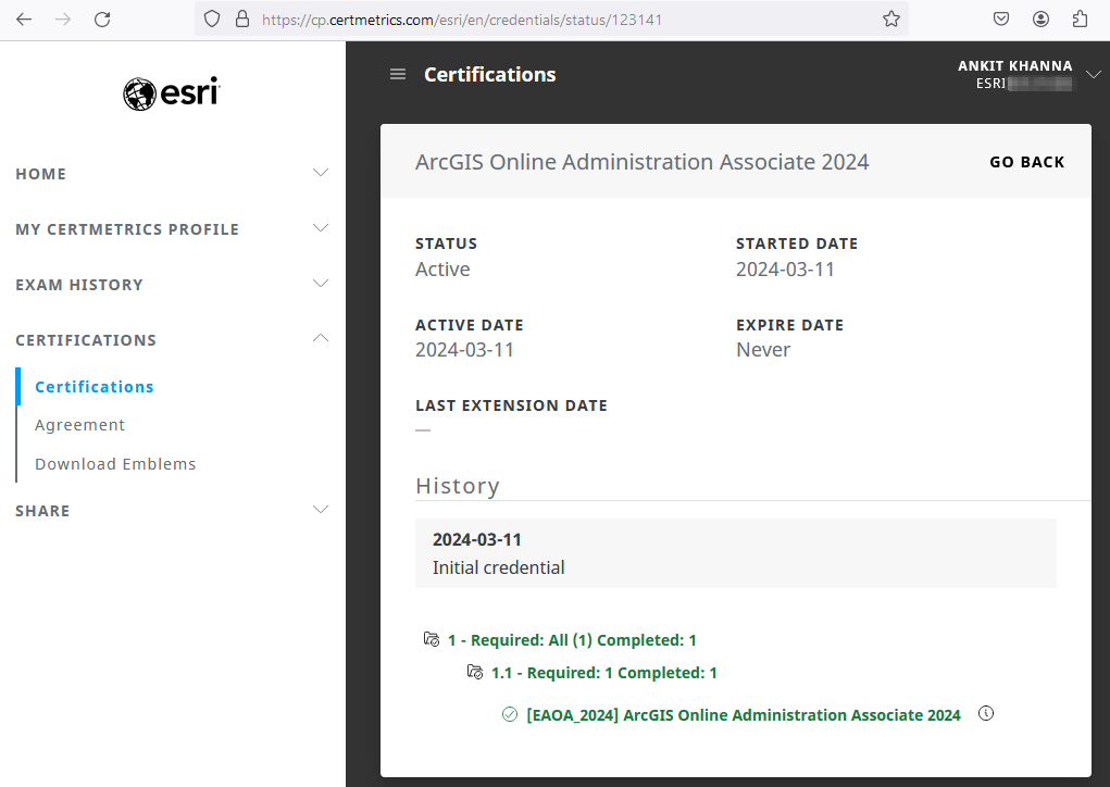 Solved: Passed EAOA_2024 exam, How to download Certificate... - Esri ...